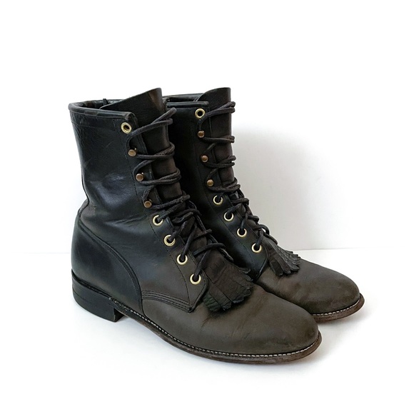 Justin Boots | Shoes | Justin Black Leather Roper Lace Up Combat Boots ...